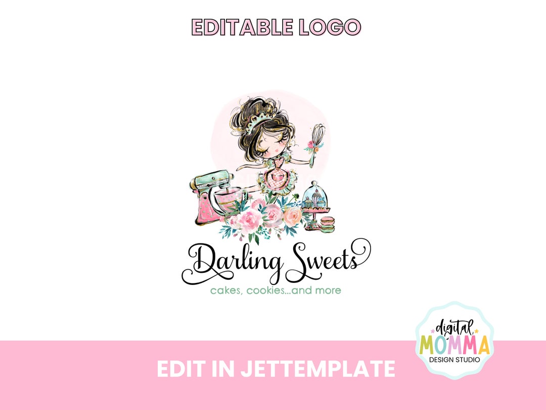 Editable Baking Girl Logo Design, Bakery Logo, Sweets Logo, Cakes ...