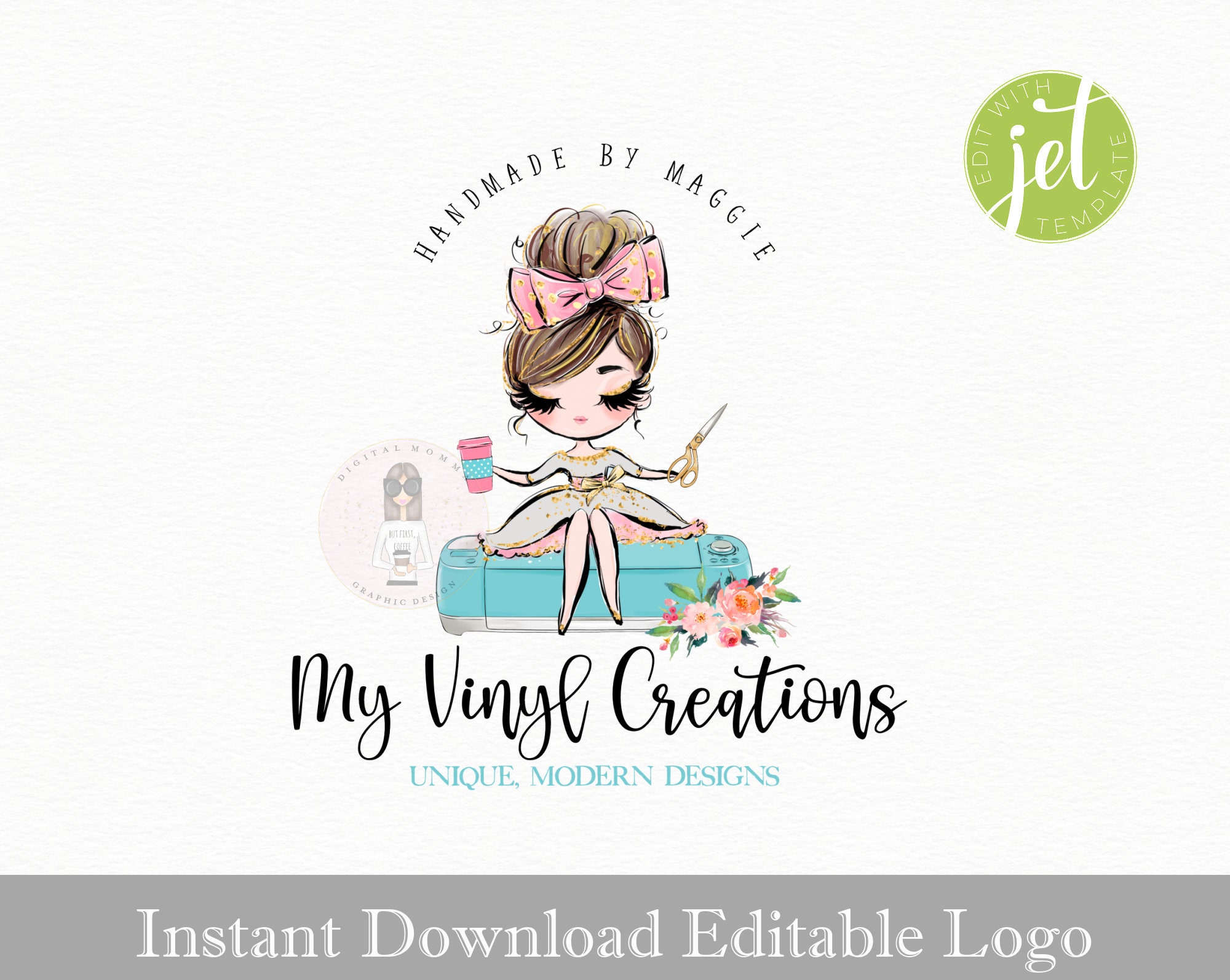 Editable Crafting Girl Logo Design Brunette Craft Logo - Etsy Canada