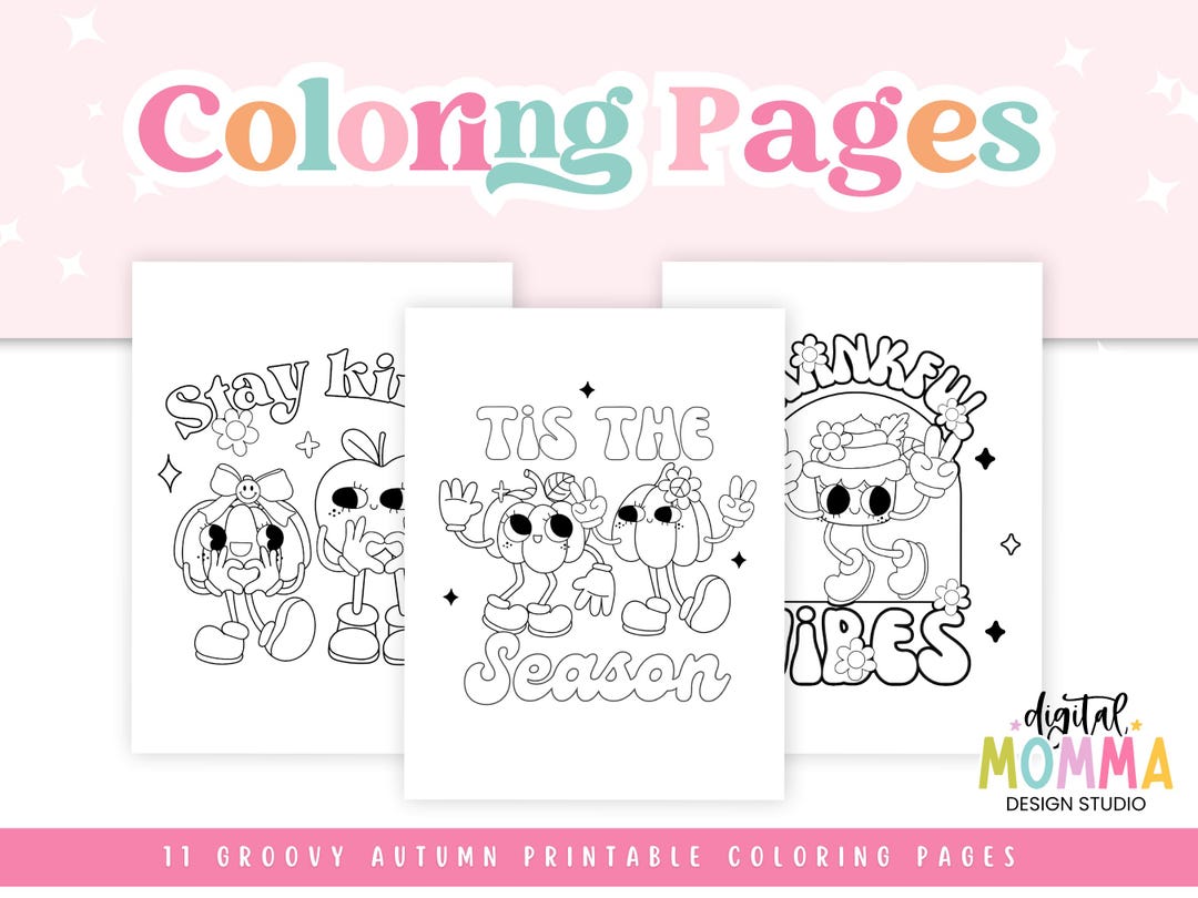 Groovy Thankful, Autumn Coloring Pages, PDF Printable Coloring Pages ...