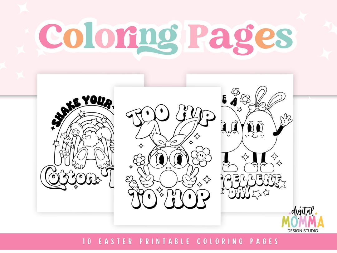 Retro Easter Coloring Pages, Groovy Easter Activity Pages, Groovy ...