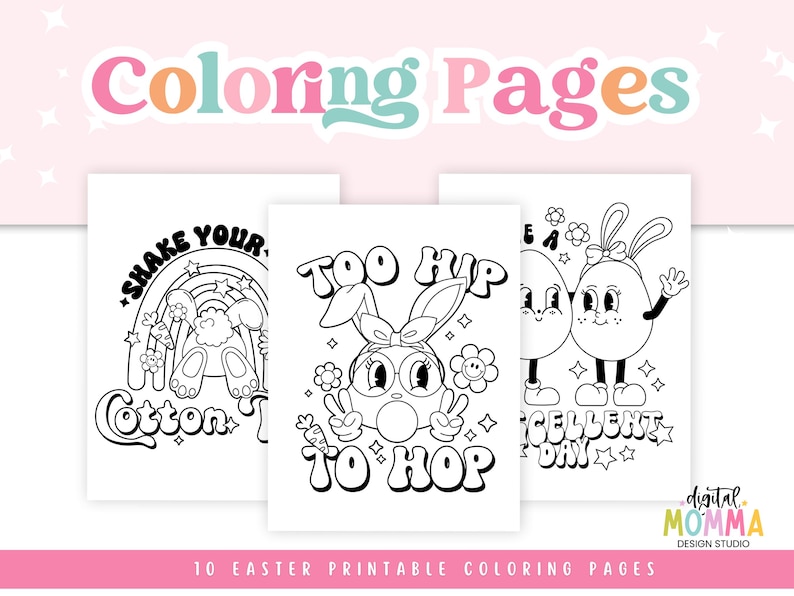 Retro Groovy Easter Coloring Pages, Classroom Spring Activity (PDF) - Etsy