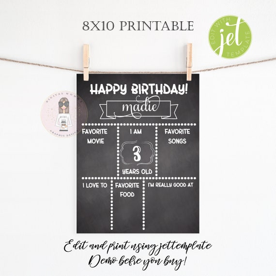 Printable Chalkboard Birthday Template
