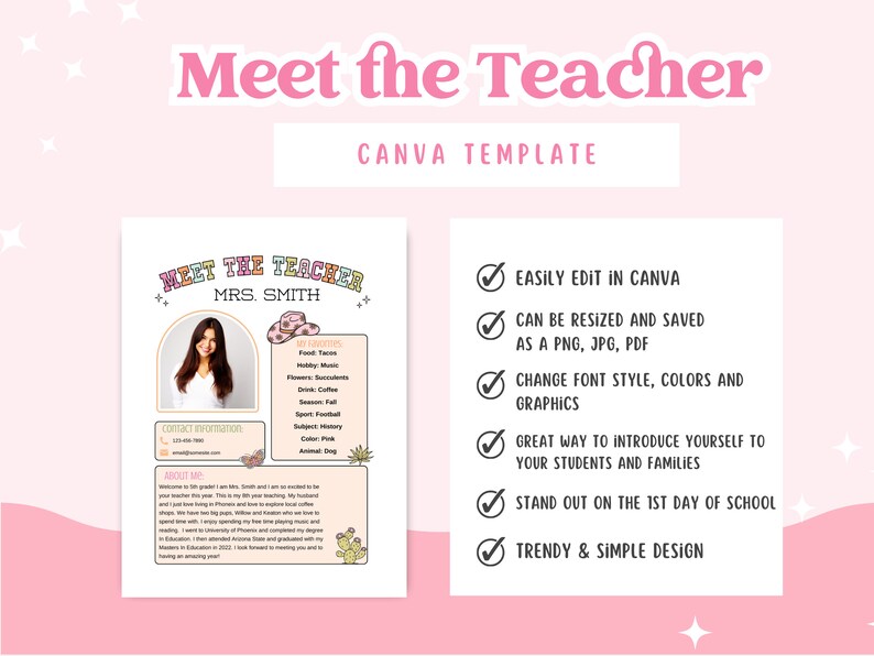 Desert Western Meet the Teacher Template, Editable Canva Printable - Etsy