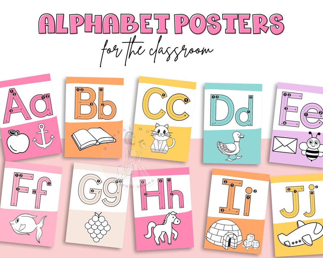 Bright Classroom Alphabet Poster, Tracing Alphabet Poster, Alphabet ...