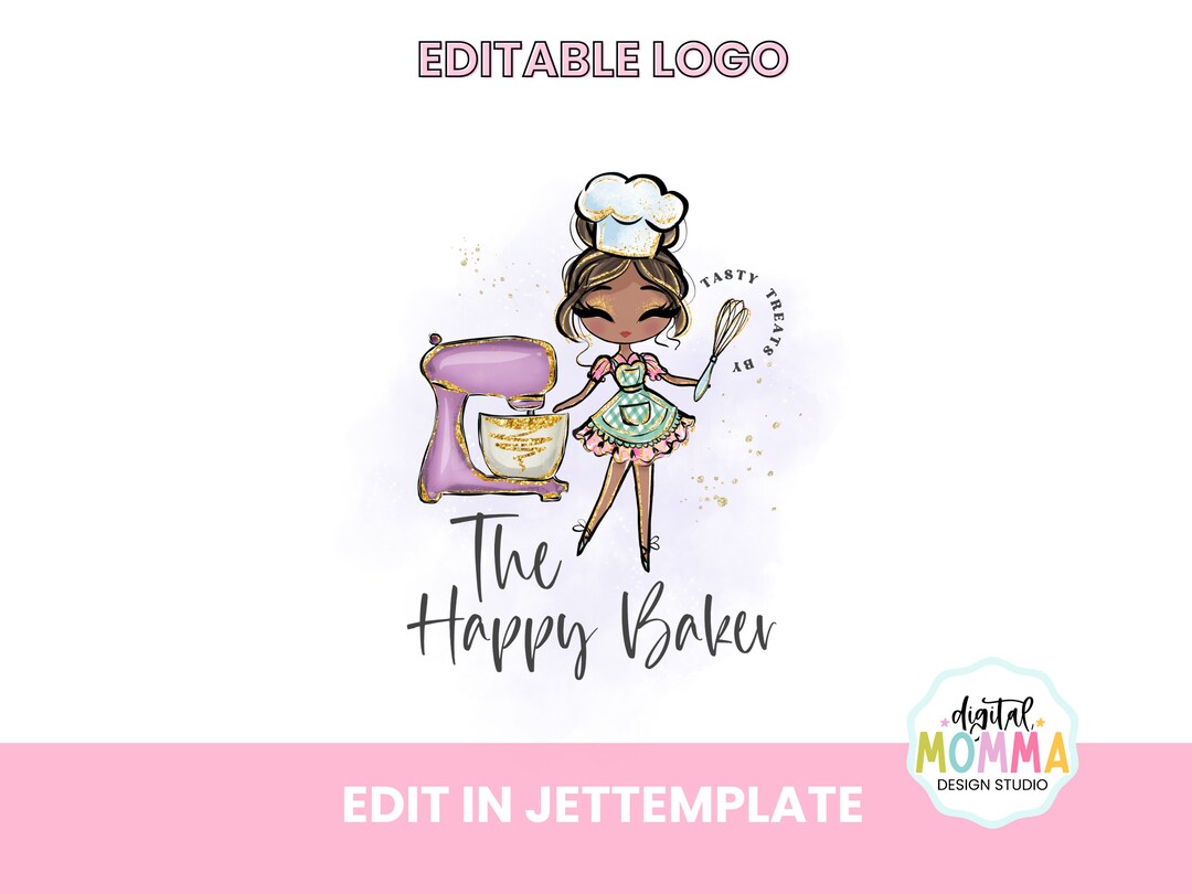 Editable Baking Girl Logo Design, Bake Shop Logo, Baking Logo, Bakery ...
