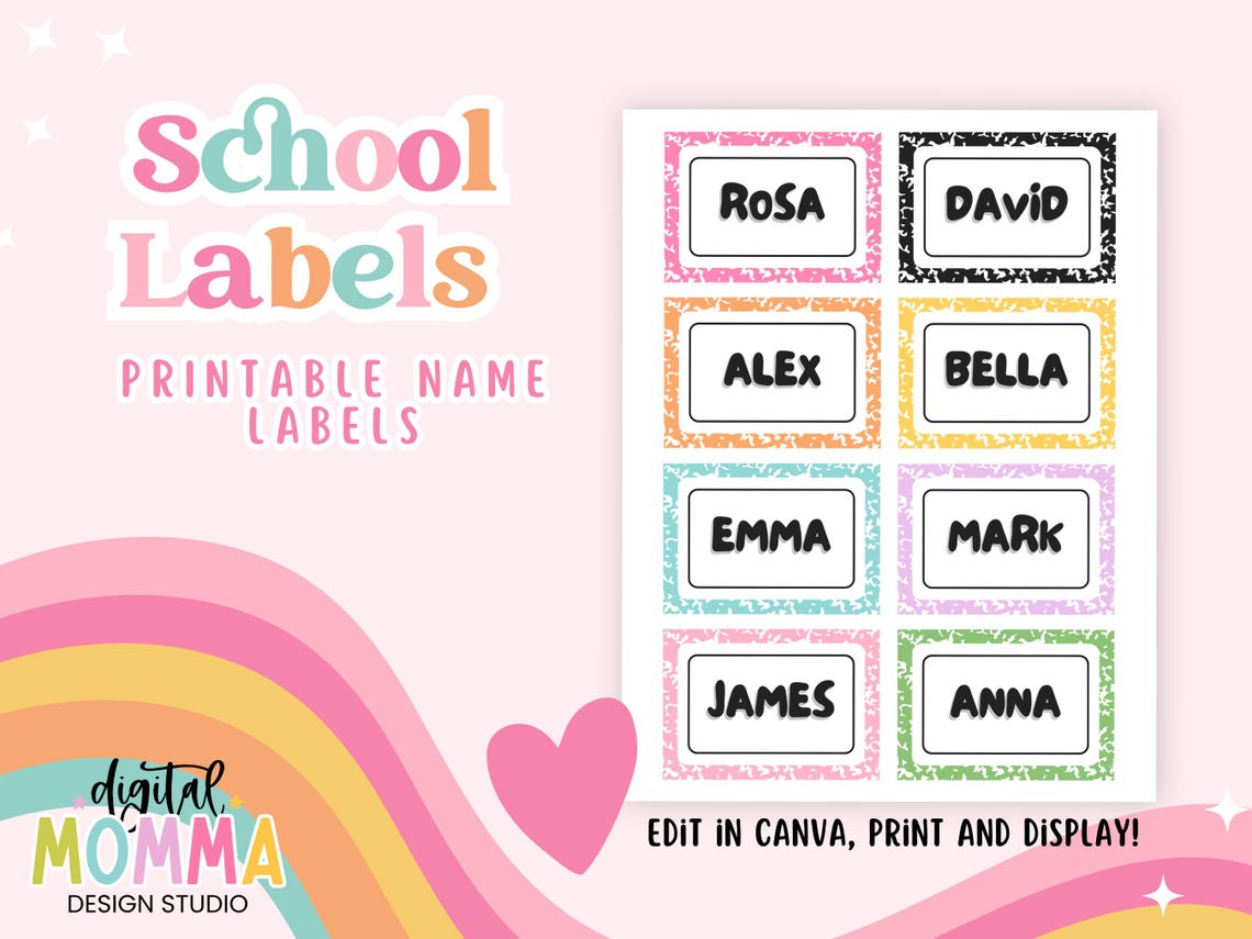 Editable Composition, School Name Labels, Composition, Groovy Name Tags ...