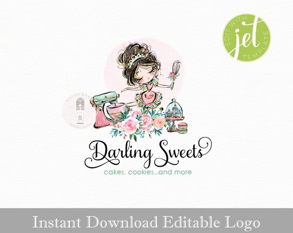 Editable Baking Girl Logo Design Bakery Logo Sweets Logo | Etsy