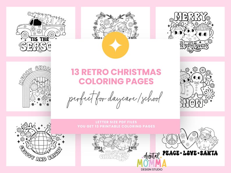 Printable Christmas Retro Coloring Pages, Christmas Coloring Pages, PDF ...