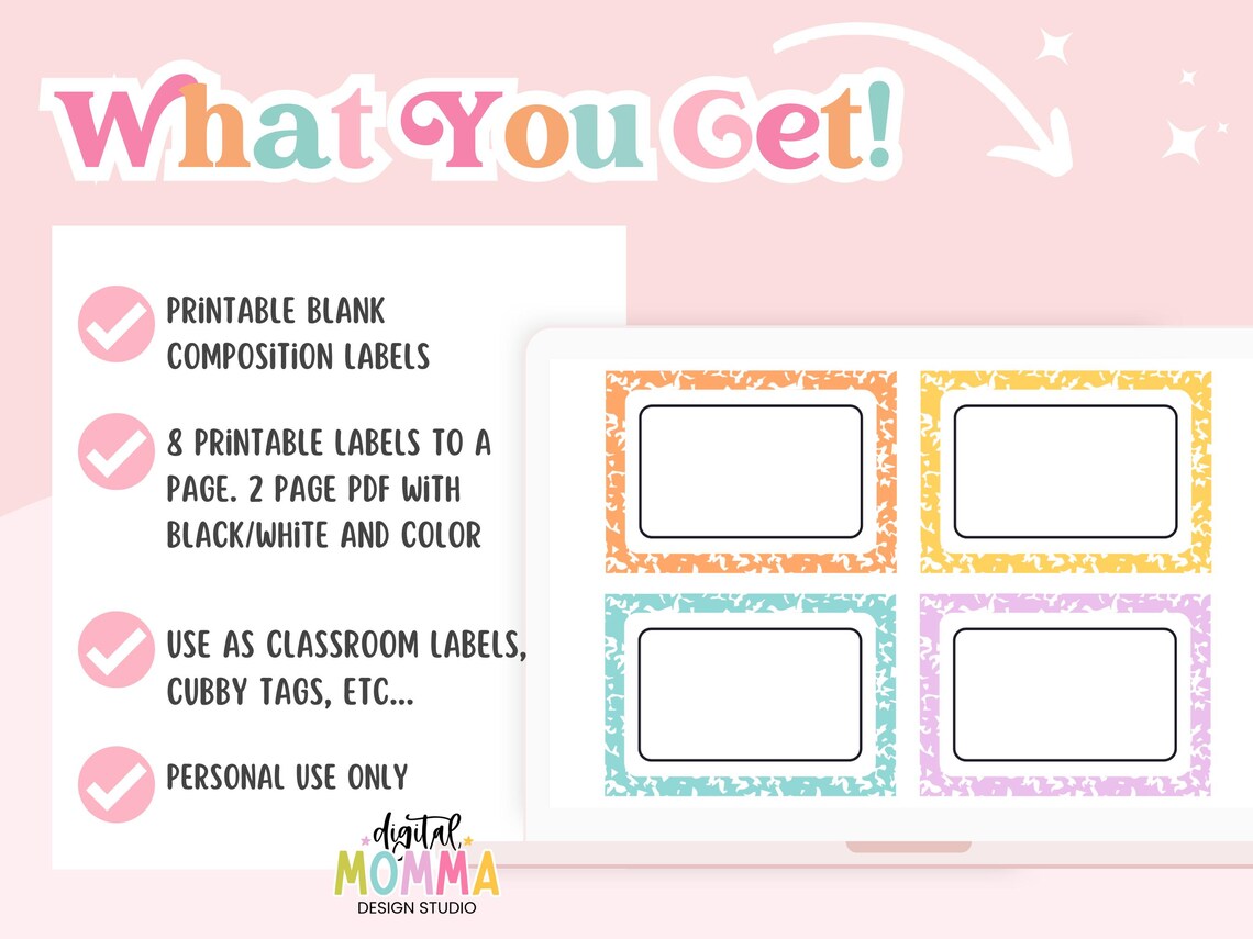 Printable Composition School Labels, Cubby Labels, Back to School ...