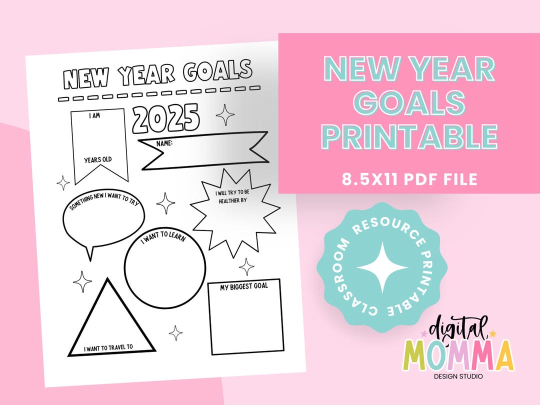 Printable New Year 2025 Goals for Kids, Classroom Resource Activity ...