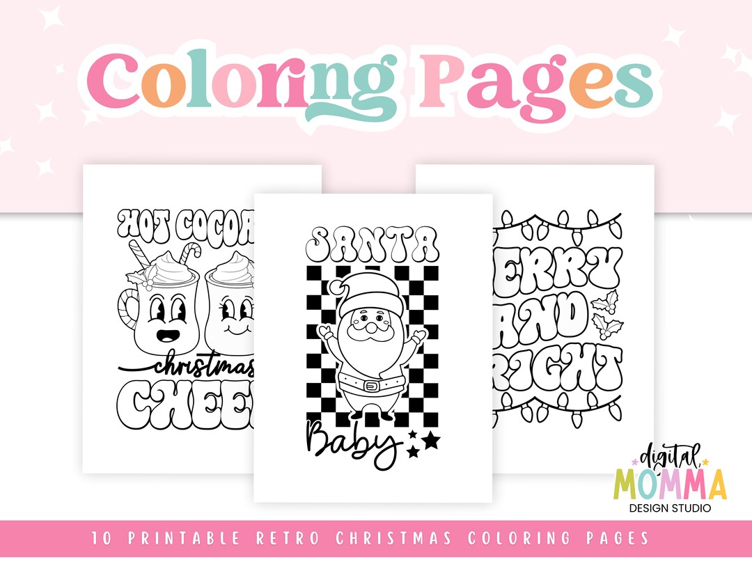 Printable Retro Christmas Coloring Pages, PDF Coloring Pages, Groovy ...