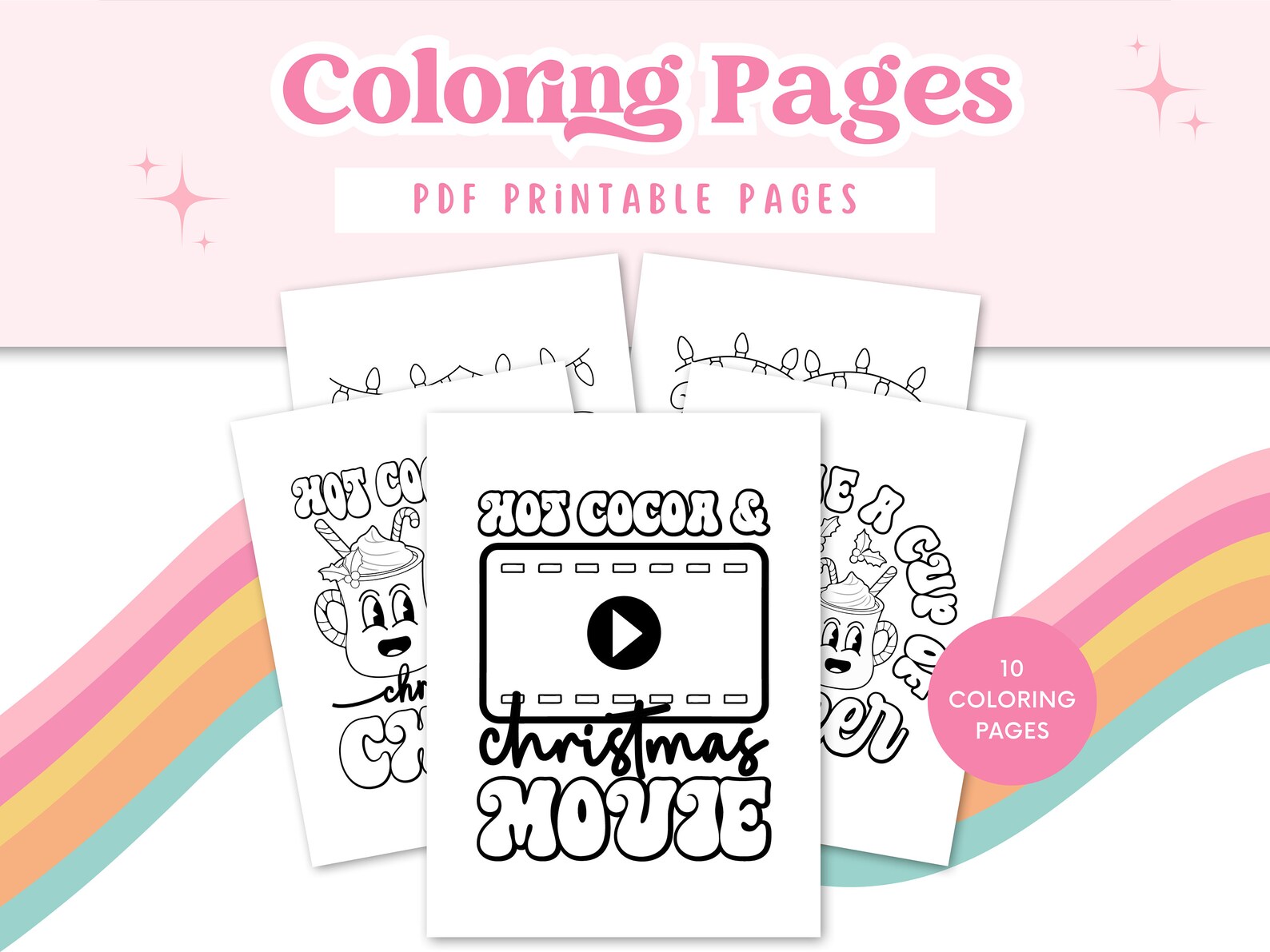 Printable Retro Christmas Coloring Pages, PDF Coloring Pages, Groovy ...