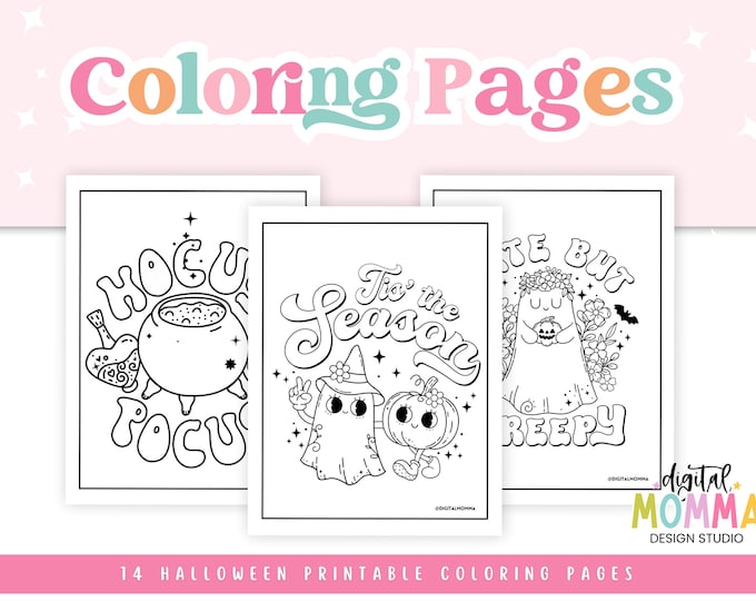 Retro Halloween Digital Coloring Pages, Color Sheets, PDF Printable ...