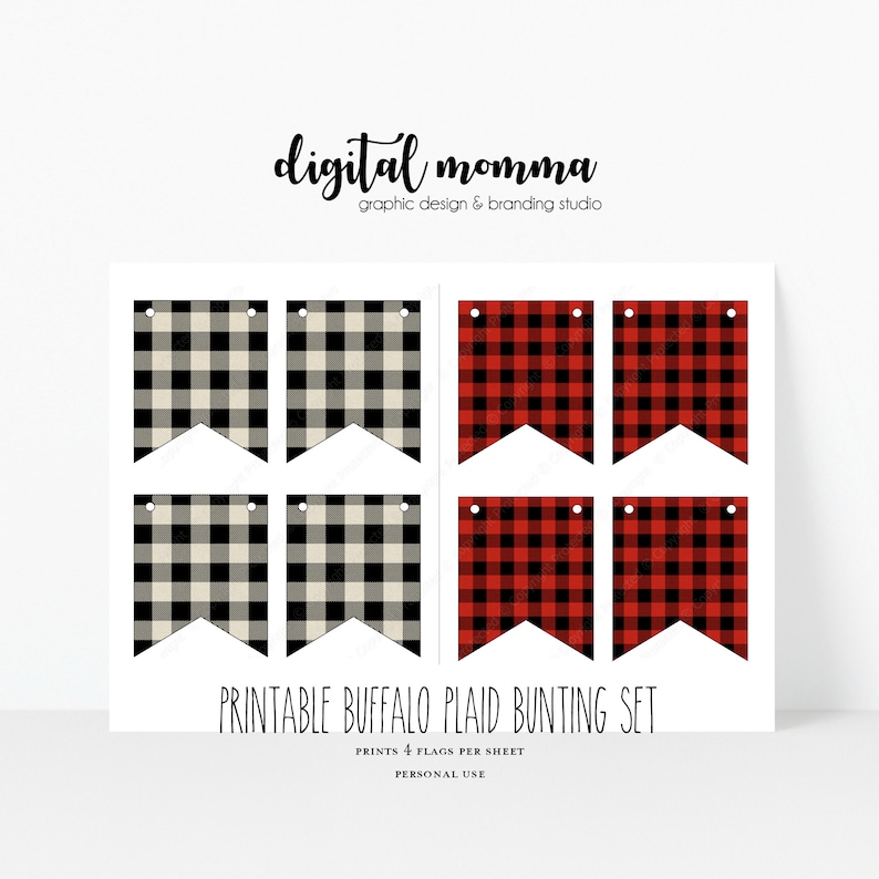 Printable, DIY Buffalo Check, Plaid Flag Banner Garland, .JPG Digital ...