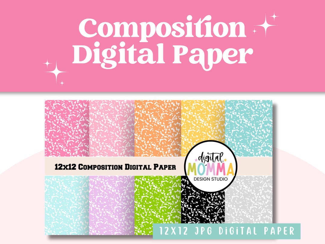 Composition Book Pattern Digital Paper Kit, Back To School Digital
