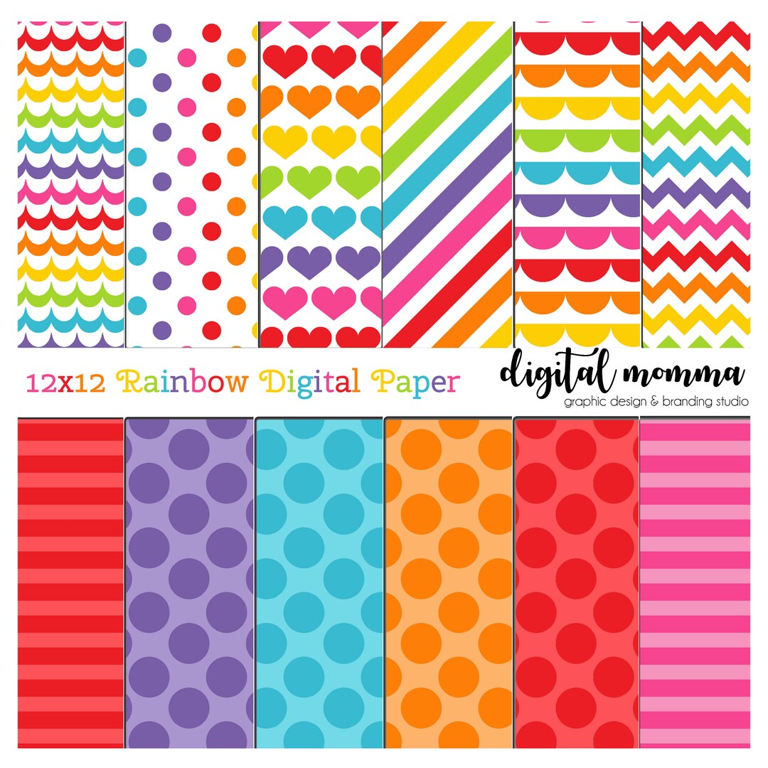 12x12 Rainbow Digital Paper .JPG Digital Background Paper - Etsy