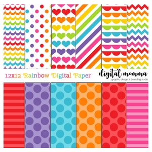 12x12 Rainbow Digital Paper, .JPG Digital Background Paper, Rainbow ...