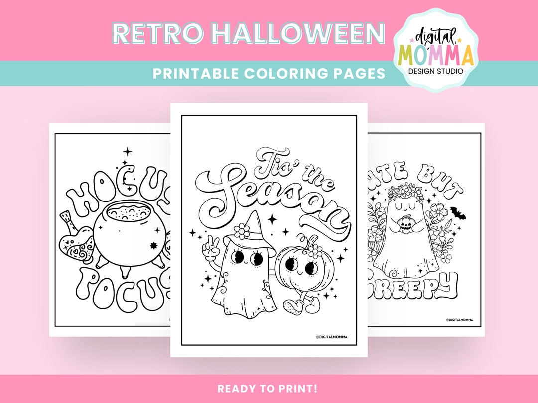 Retro Halloween Digital Coloring Pages, Color Sheets, PDF Printable ...