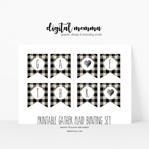 Printable DIY Buffalo Plaid Gather Flag Banner, Garland, .JPG Digital ...