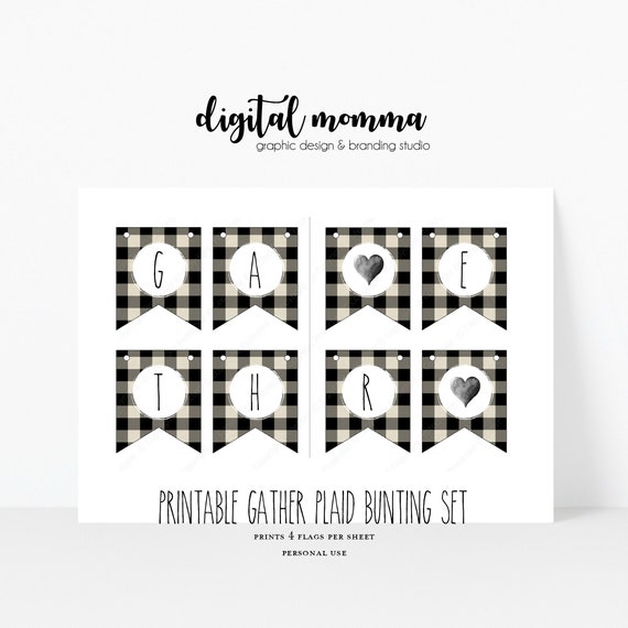 Printable DIY Buffalo Plaid Gather Flag Banner Garland .JPG | Etsy