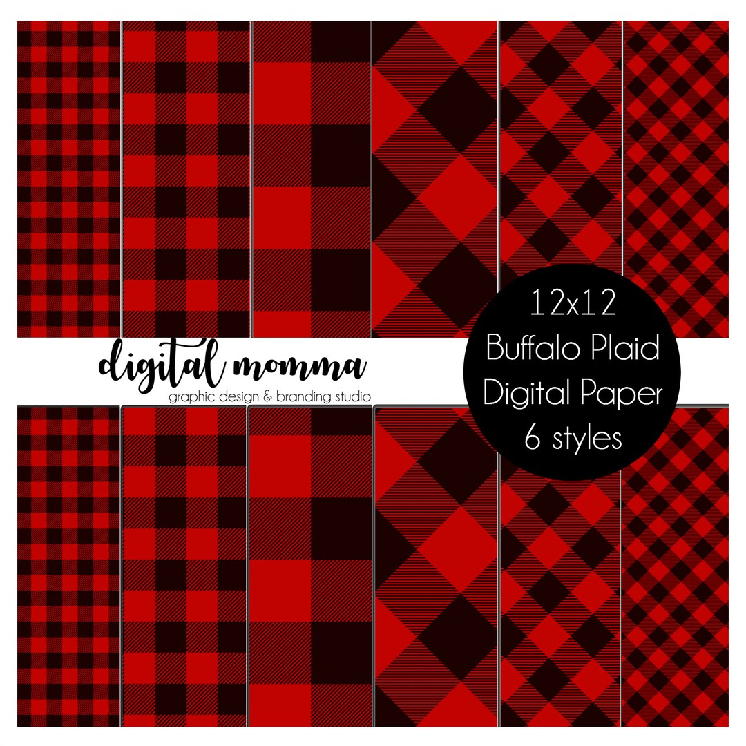 12x12 Buffalo Red/black Plaid Digital Paper, Lumberjack Digital Paper ...