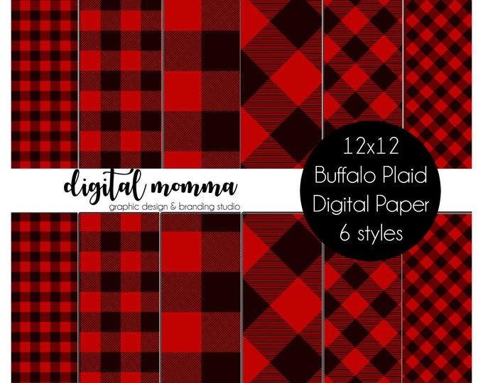 Red and Black Buffalo Check Plaid Snowman Christmas Tree Ornaments and ...