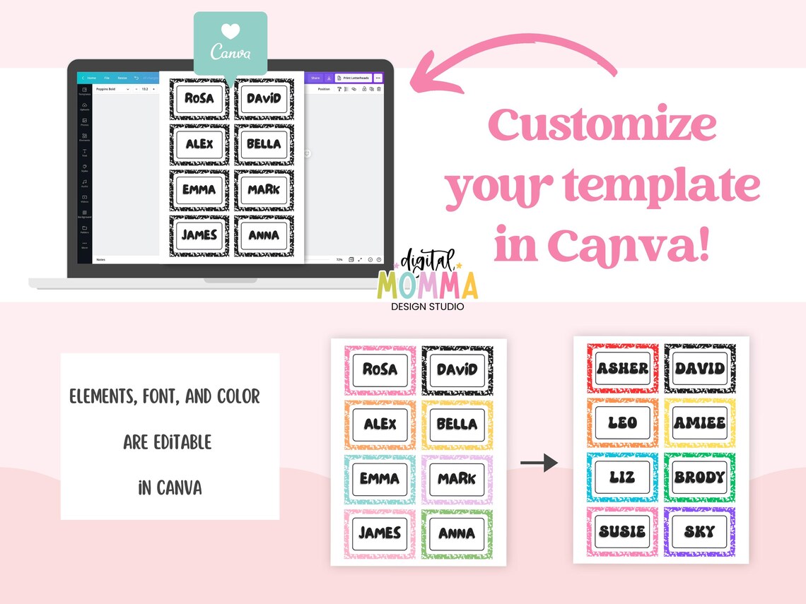 Editable Composition, School Name Labels, Composition, Groovy Name Tags ...