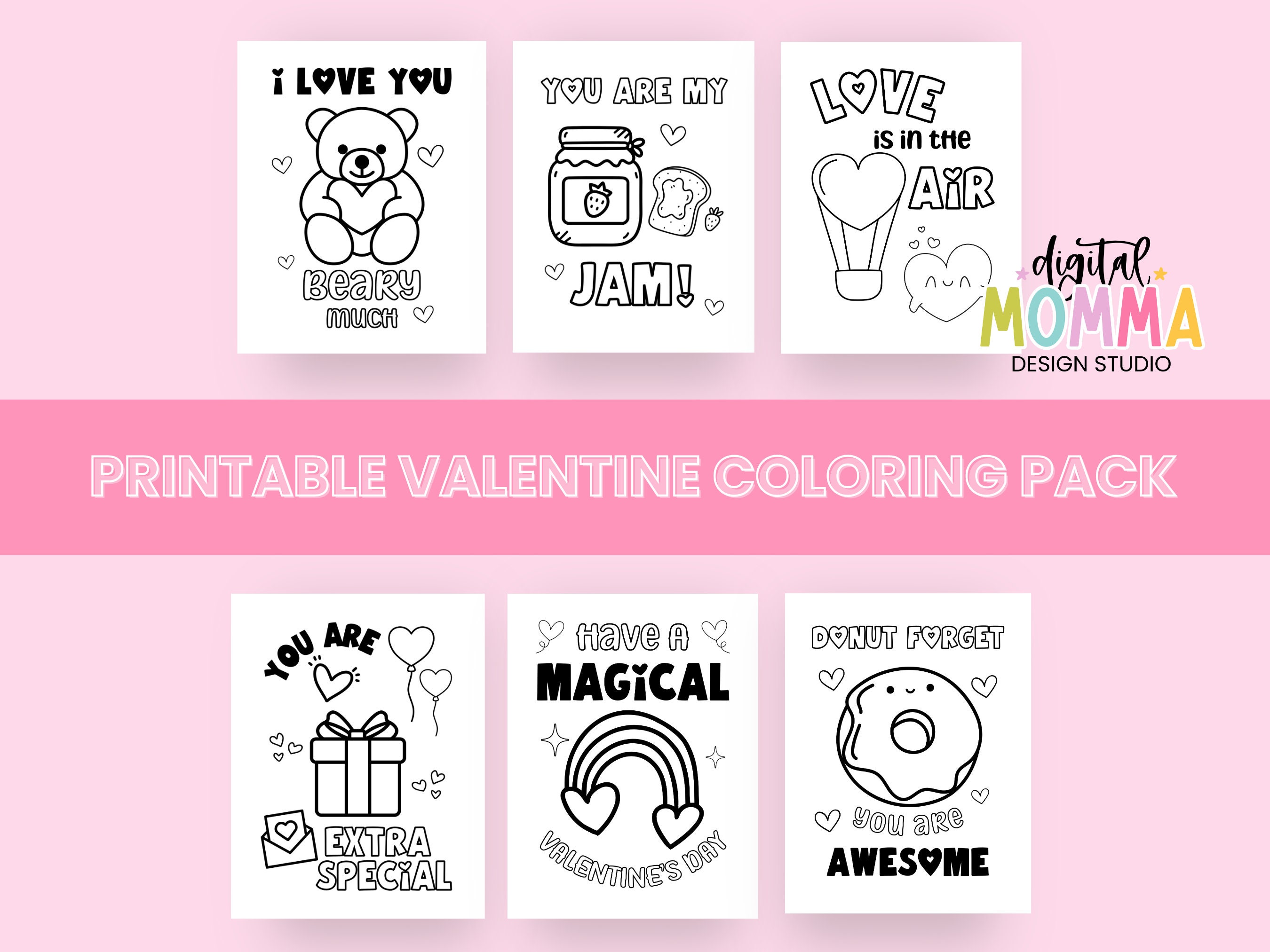 Valentine Coloring Pages, Kids Activity, Classroom Printable (PDF File ...