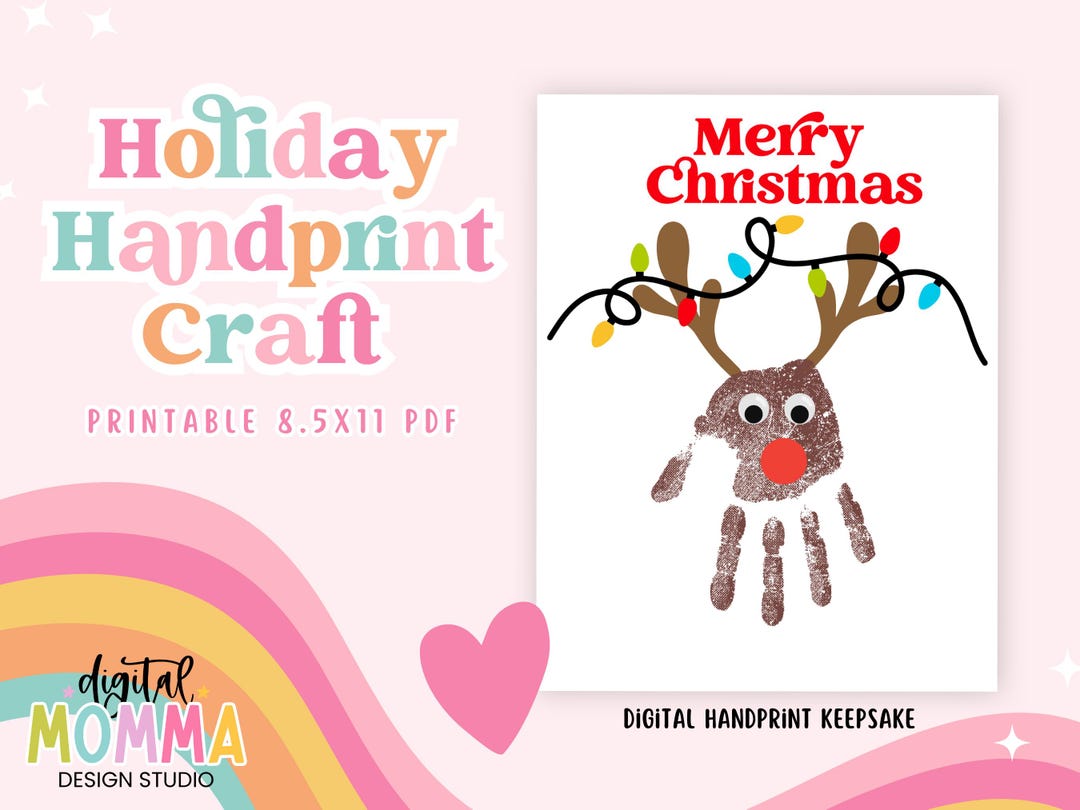 Printable Christmas Reindeer Handprint, Holiday Reindeer Craft ...