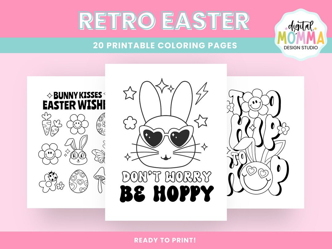 Retro Easter Coloring Pages, Printable PDF Coloring Pages, 20 Coloring ...
