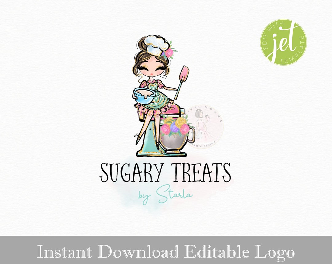 Editable Bakery Girl Logo Design Brunette Baking Girl Logo - Etsy Australia