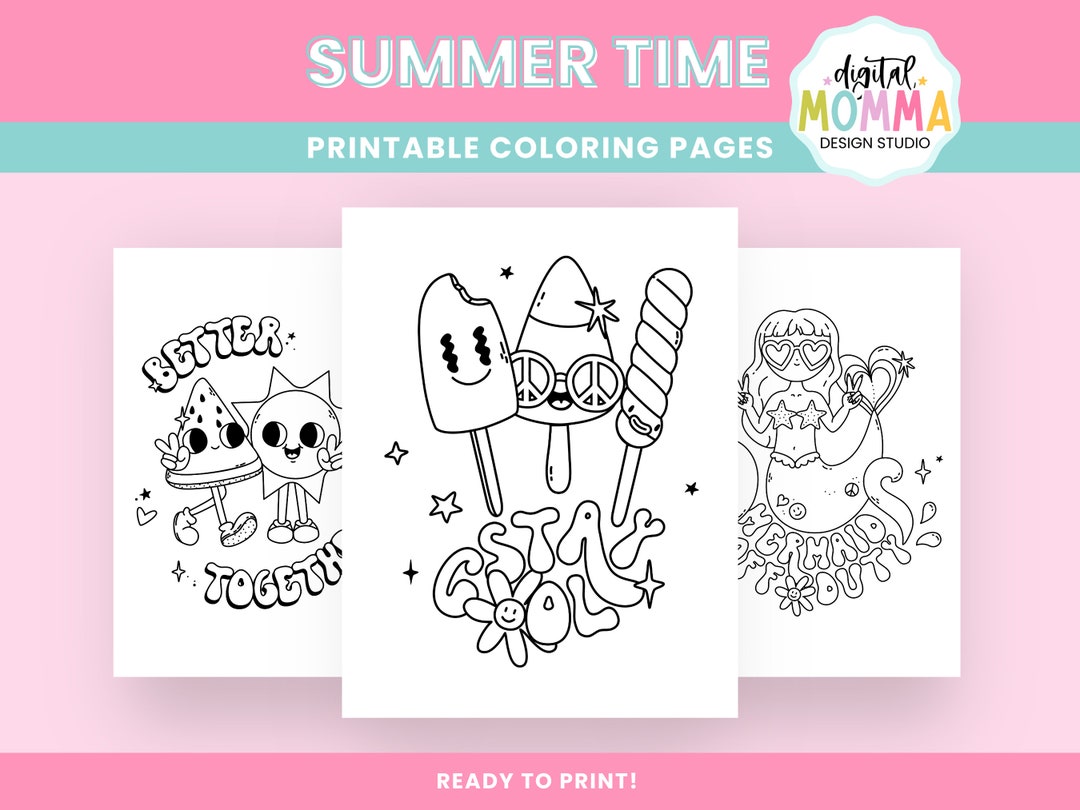 Groovy Summer Coloring Pages, Retro Summer Color Sheets, PDF Digital ...