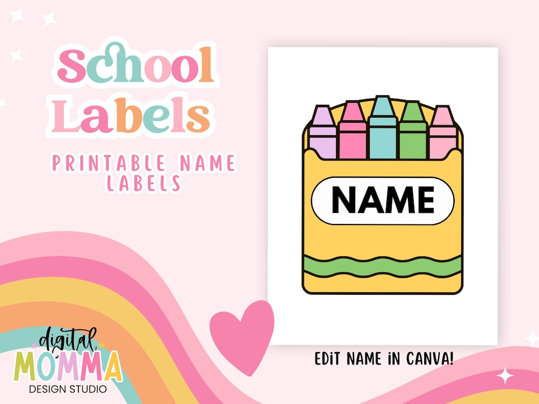 Editable Crayon Box School Label, Name Label, Name Tags, Cubby Name Tag ...