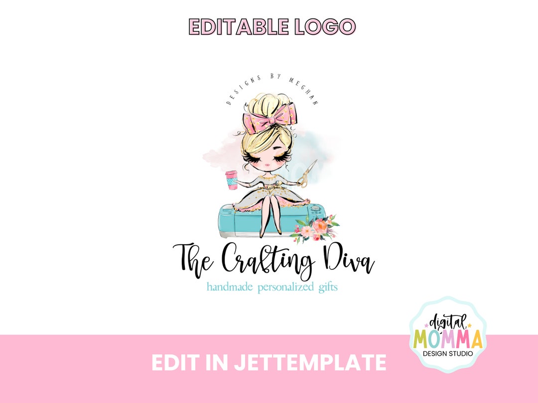 Editable Blonde Crafting Girl Logo Design, Cut Machine Logo, Crafting ...