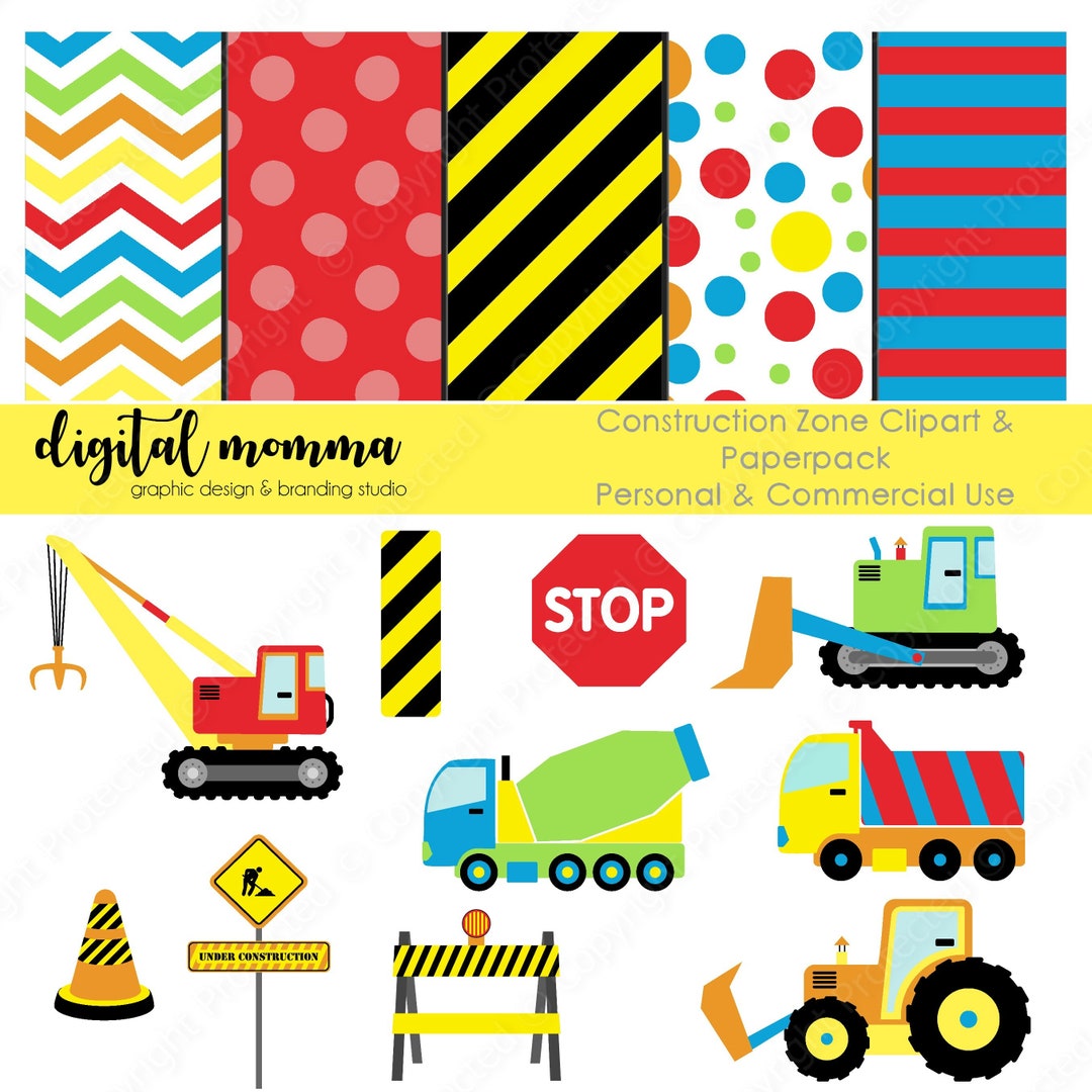 Construction Zone Clipart, Digital Paper Set, Personal & Commercial Use ...