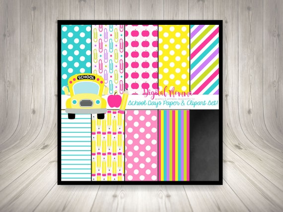 School Days Back To School Paper Pack Digital Paper & | Etsy