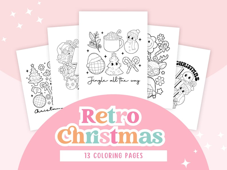 Printable Christmas Retro Coloring Pages, Christmas Coloring Pages, PDF ...