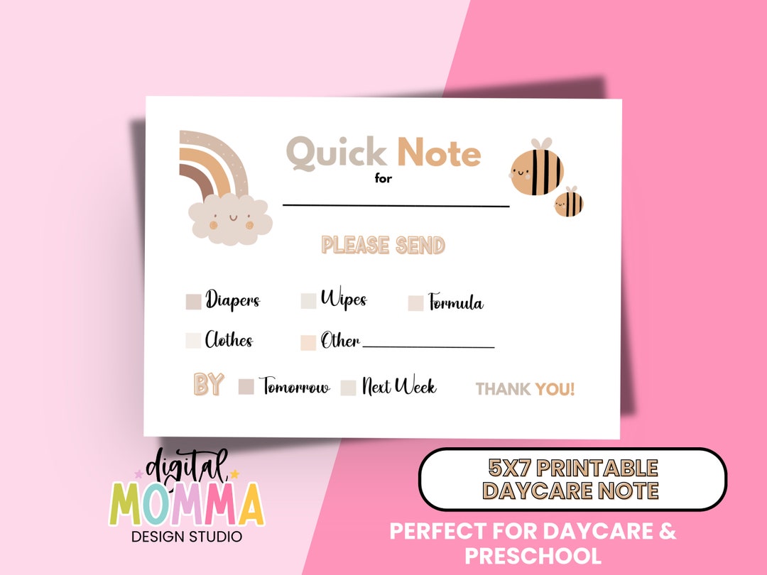 Quick Note, Daycare Note, Daycare, School Communication Card, Child ...
