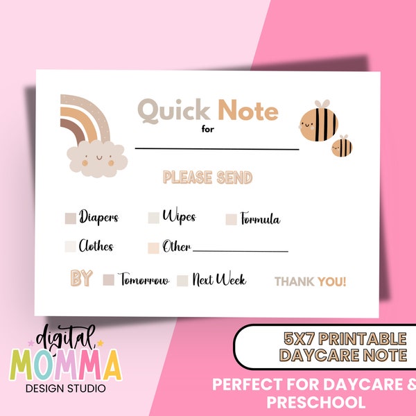 Printable Daycare Note Teacher Going Home Note Daycare Mail Note From ...