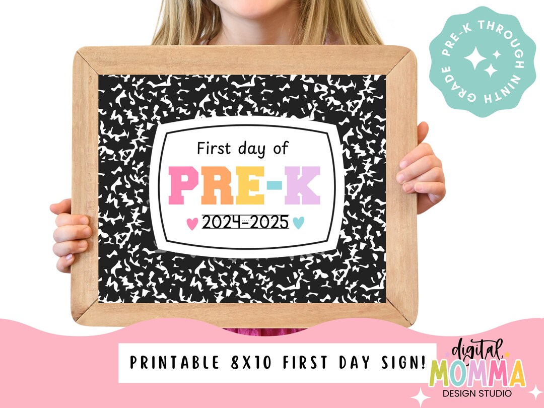 8X10 Printable First Day of School Sign, Composition Notebook School ...