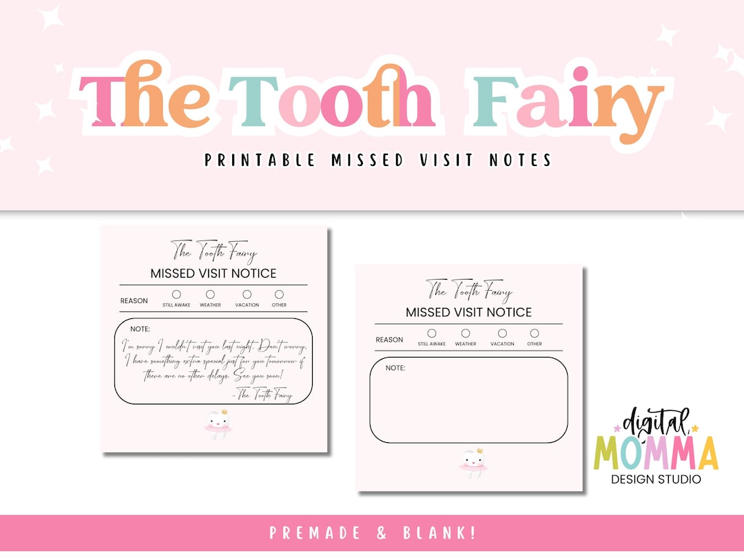 Printable Tooth Fairy Missed Visit Notice, Tooth Fairy Note, PDF ...