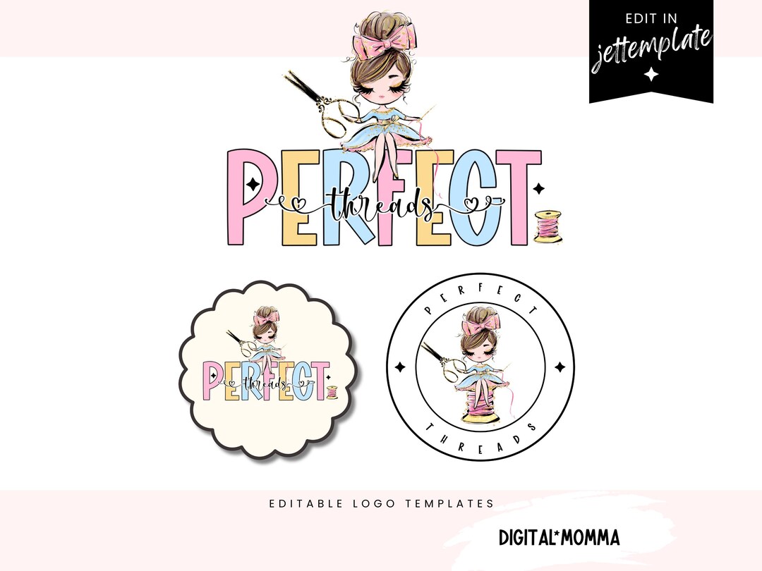 Editable Logo Template, Sewing, Thread Logo Design, Sewing Girl Logo ...