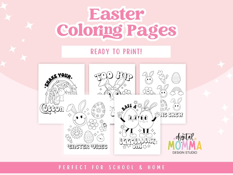 Retro Easter Coloring Pages, Groovy Easter Activity Pages, Groovy ...
