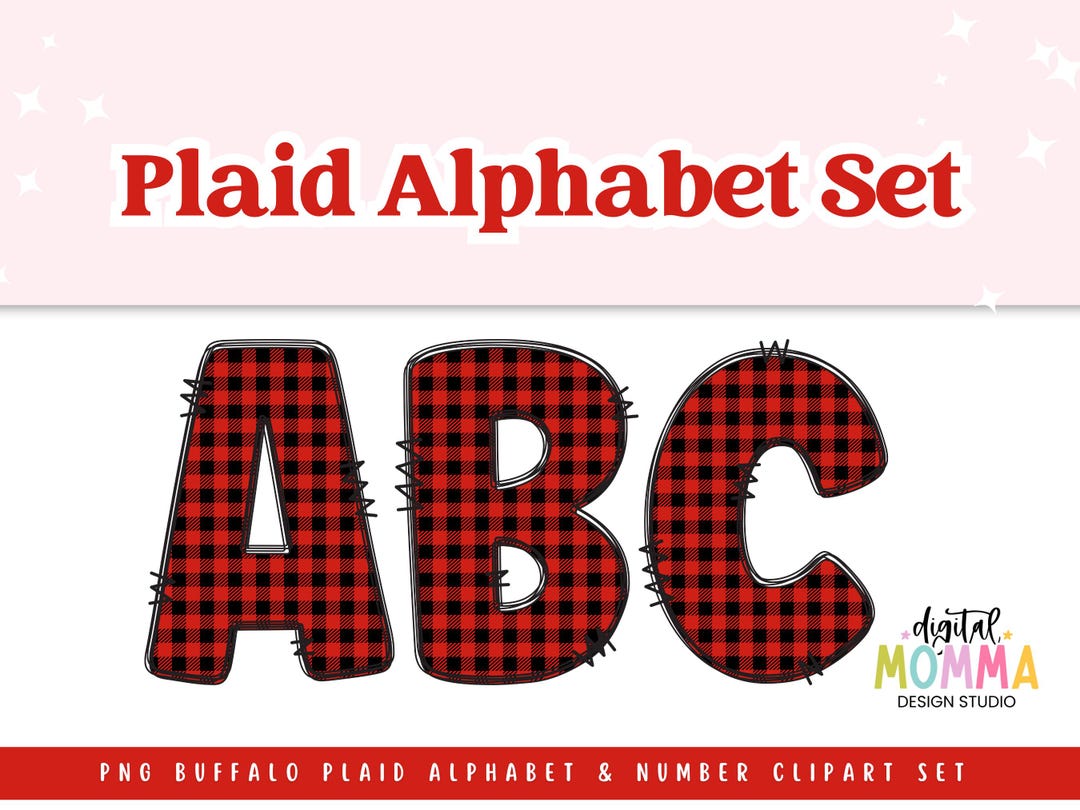 Red Plaid Alphabet, Number Set, Alphabet Clipart, Christmas Alphabet ...