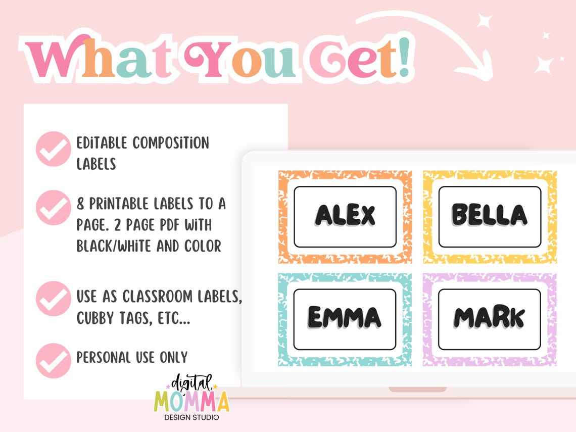 Editable Composition, School Name Labels, Composition, Groovy Name Tags ...