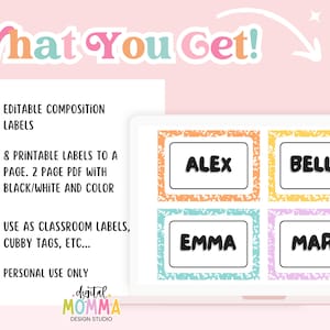 Editable Composition, School Name Labels, Composition, Groovy Name Tags ...