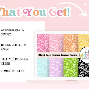Composition Book Pattern Digital Paper Kit, Back to School Digital ...