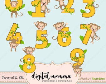 Monkey Numbers Digital Clipart for-Personal and Commercial