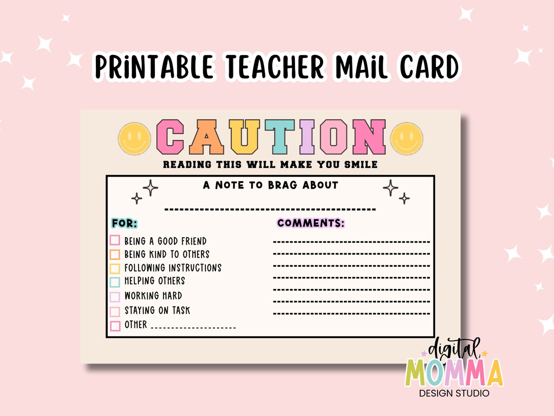 Printable Teacher Mail, Teacher Mail, Brag Note, Printable Teacher ...