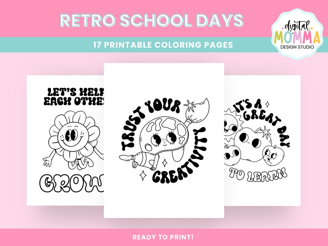 Printable Retro School Coloring Pages. Groovy Back to School Color ...